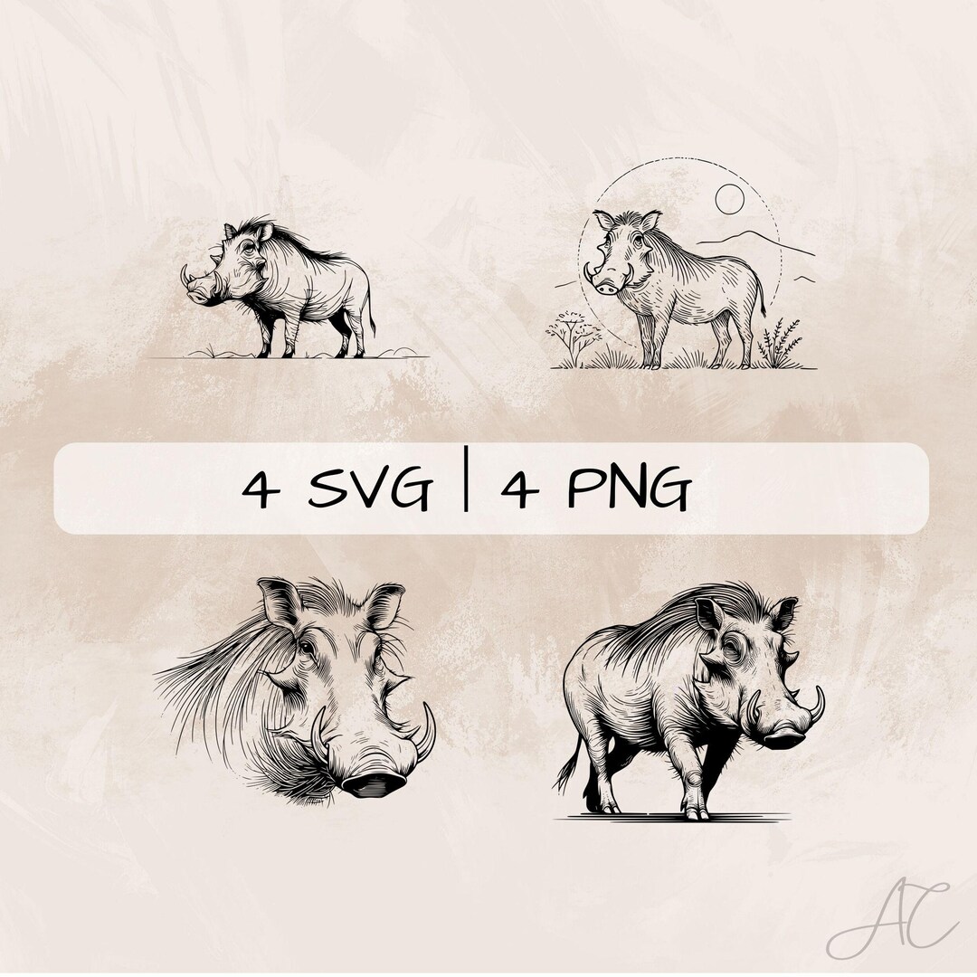 Delicate Warthog SVG Bundle, Warthog Line Art PNG, Warthog Face Clipart, Hand Drawn Warthog ...