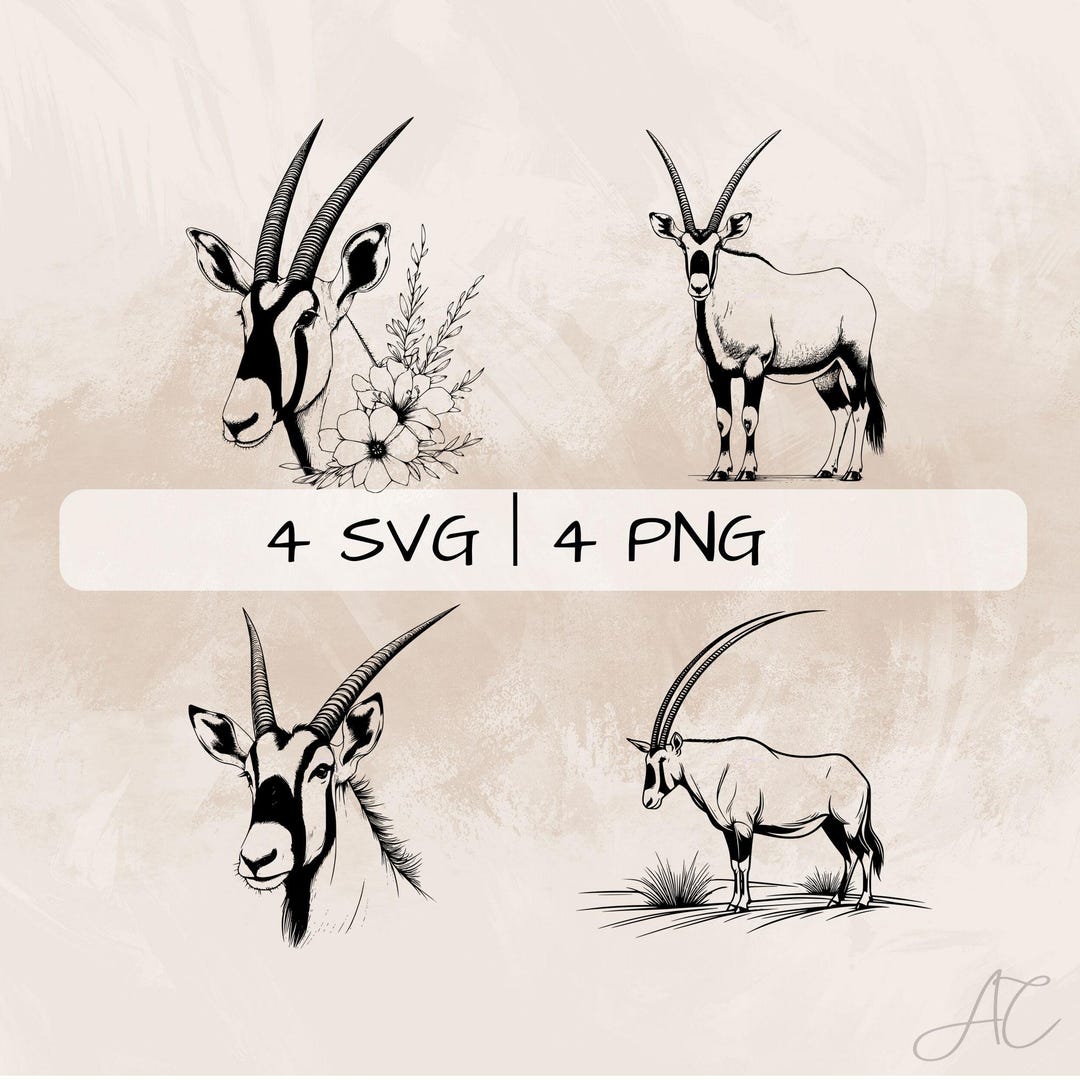 Oryx SVG Bundle, Oryx Face PNG , Floral Oryx Clipart, Hand Drawn Oryx ...