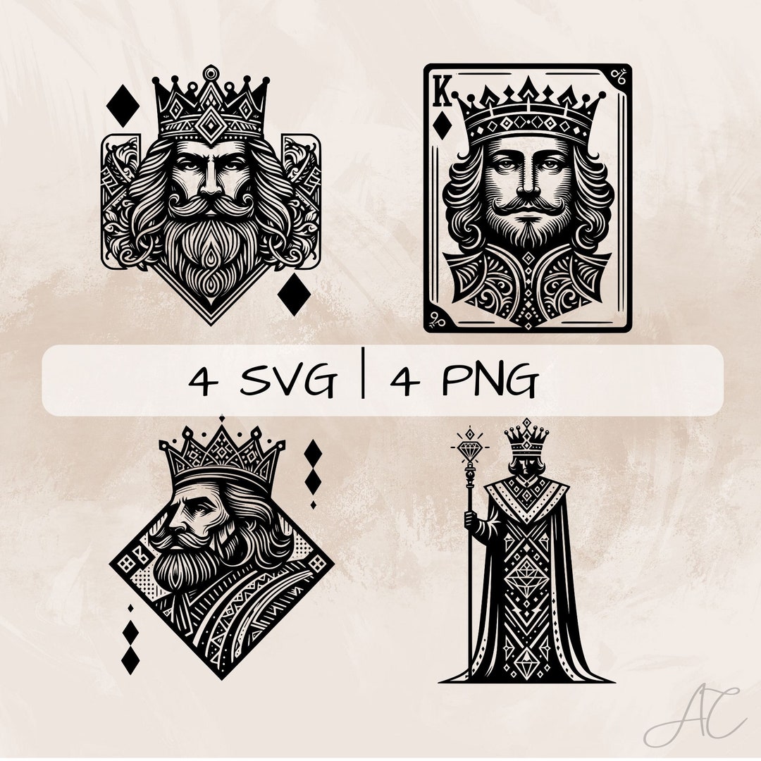King of Diamonds SVG Bundle, King PNG, Diamond King Clipart, Hand Drawn ...