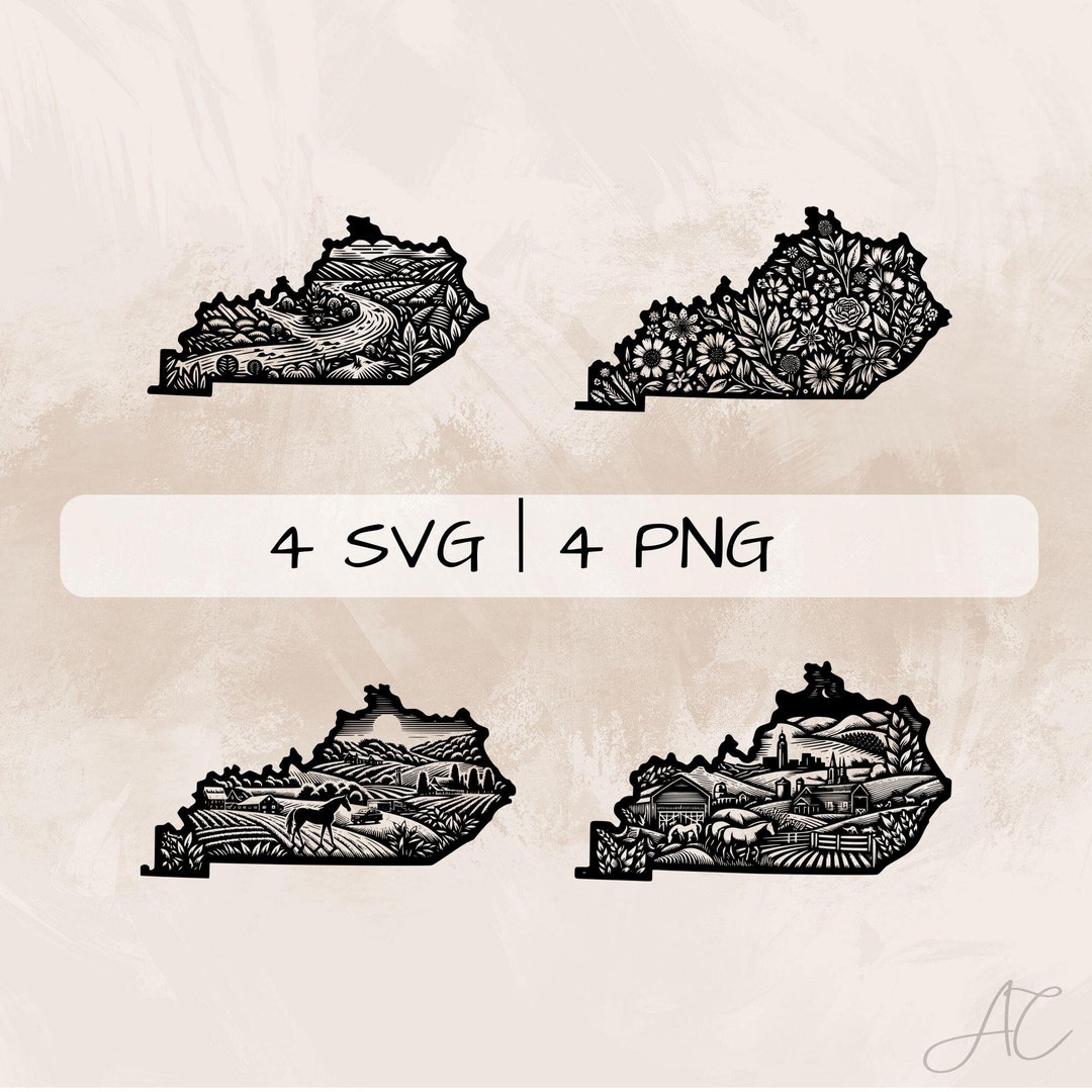 Kentucky SVG Bundle, Kentucky Map PNG ,kentucky Outline Clipart, Hand ...