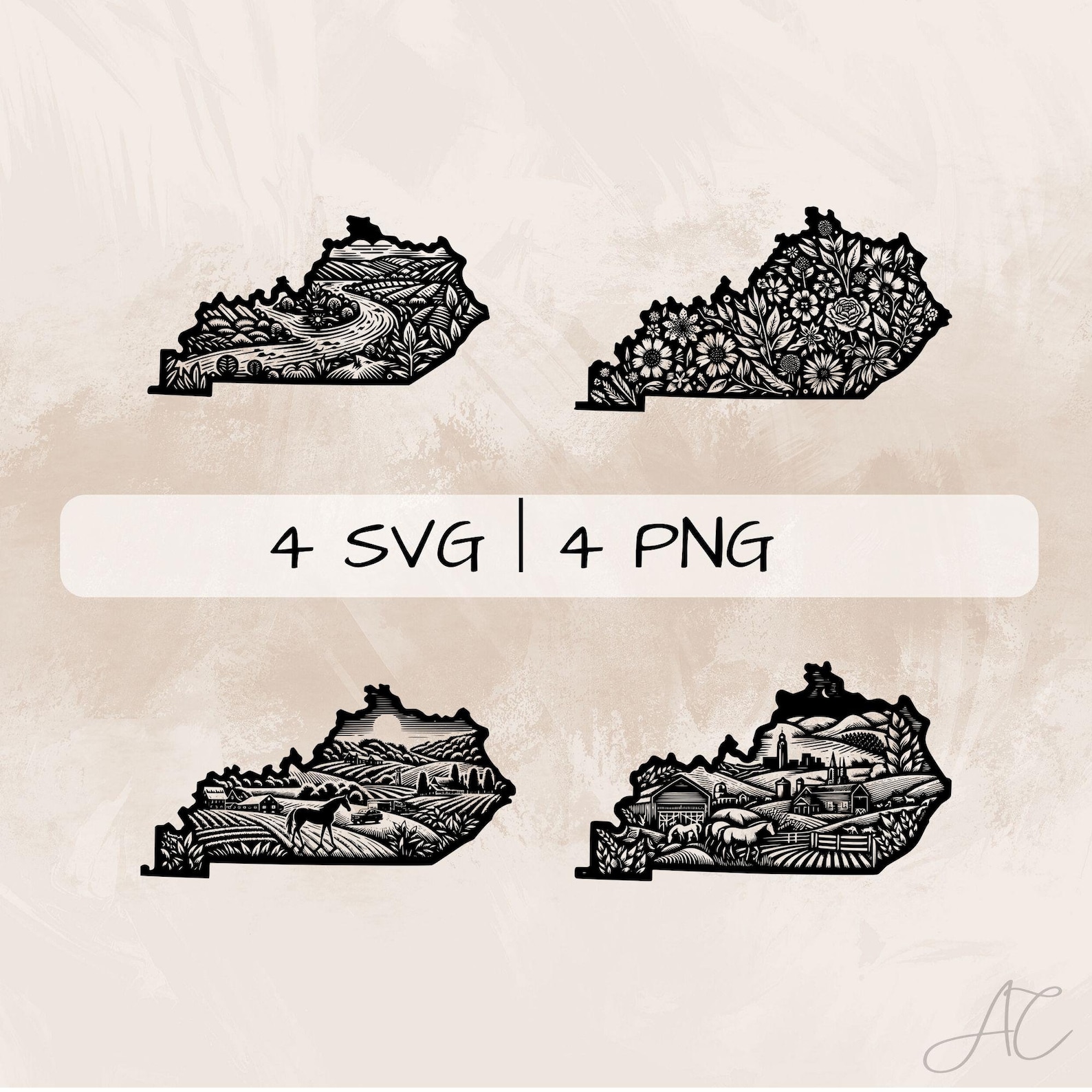 Kentucky SVG Bundle, Kentucky Map PNG ,kentucky Outline Clipart, Hand ...