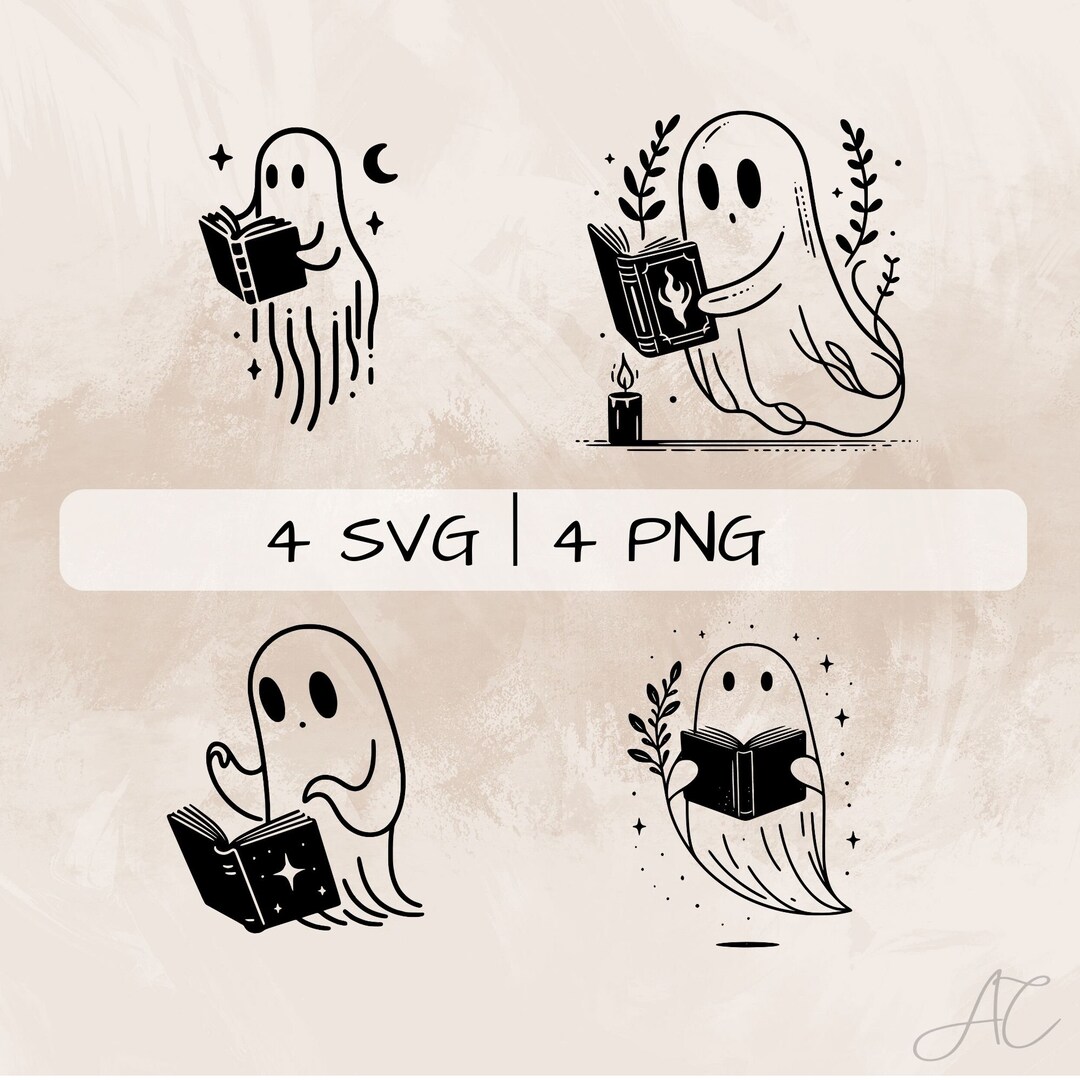 Ghost and Book SVG, Ghost Reading Book PNG, Reading Clipart, Halloween ...