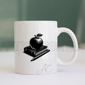 Apple SVG, Apple and Book PNG, Apple and Worm Clipart, Hand Drawn Apple ...