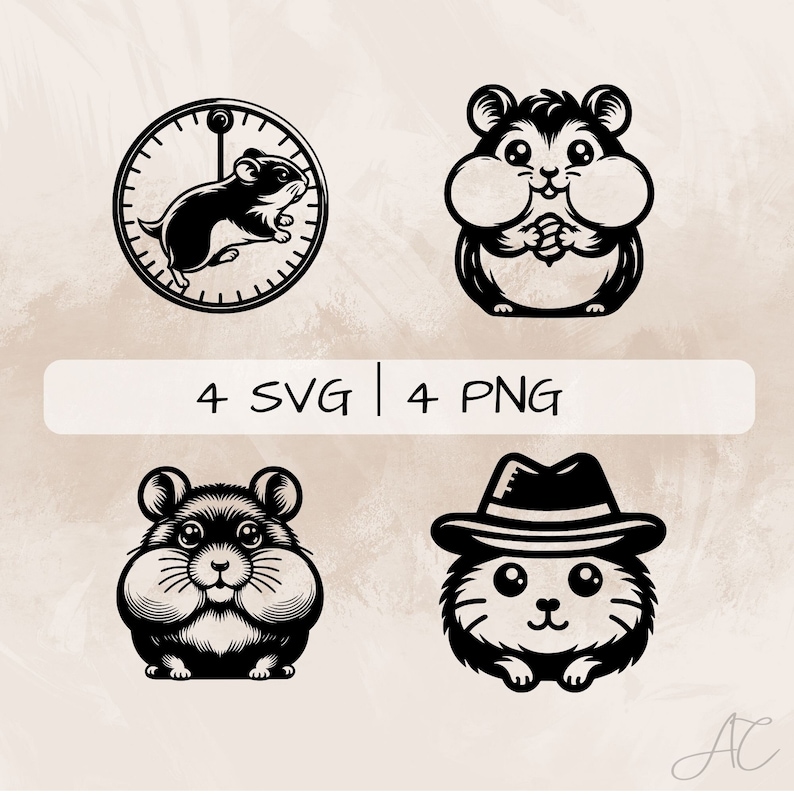 Hamster SVG Bundle, Cute Hamster PNG, Hamster on Wheel Clipart, Hand ...