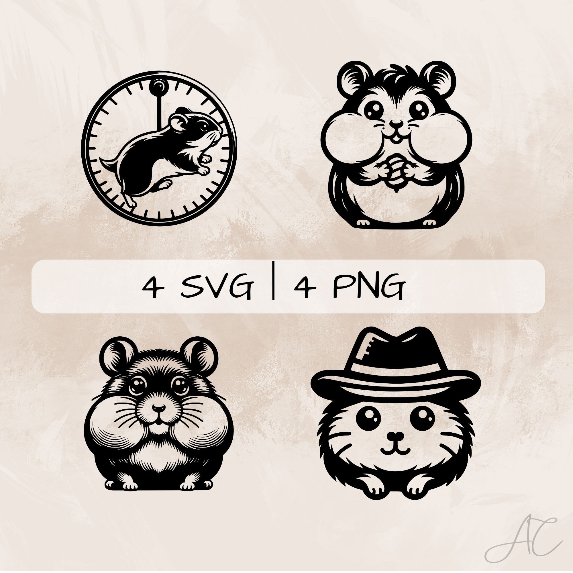 Hamster SVG Bundle, Cute Hamster PNG, Hamster on Wheel Clipart, Hand ...