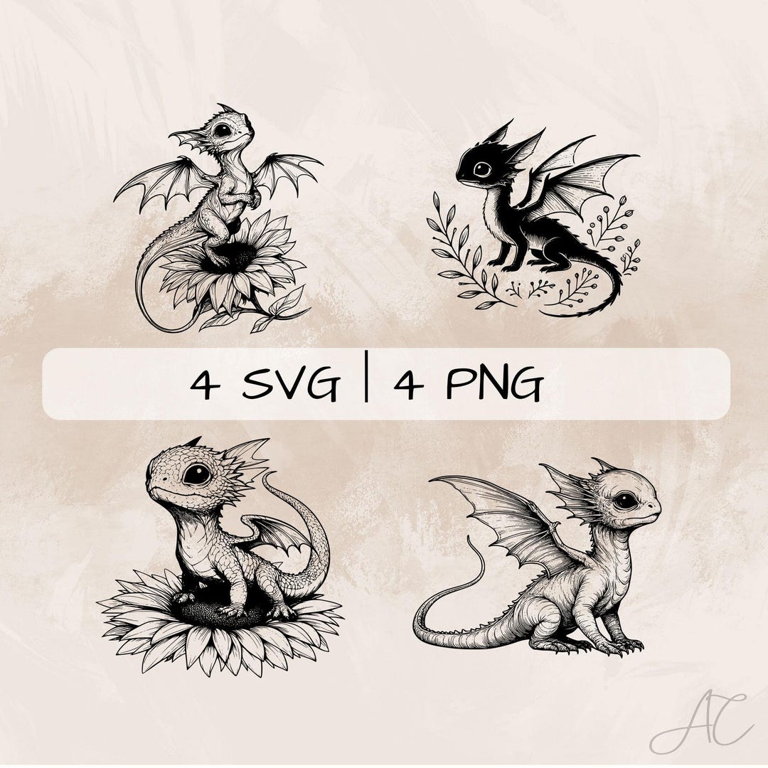 Delicate Pygmy Dragon SVG Bundle, Dragon Line Art PNG, Pygmy Dragon and ...