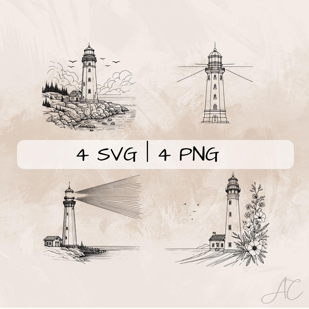 Lighthouse SVG Bundle, Lighthouse PNG ,lighthouse Clipart, Hand Drawn ...