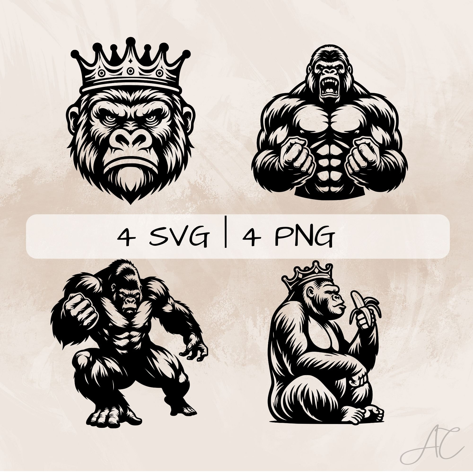 Gorilla SVG Bundle, Gorilla With Banana PNG, Gorilla With Crown Clipart ...
