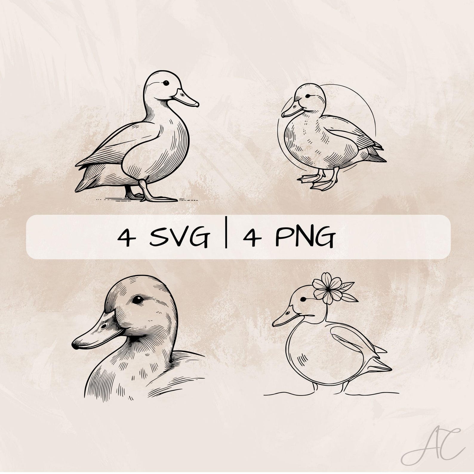 Call Duck SVG Bundle, Duck PNG, Cute Duck Clipart, Hand Drawn Call Duck ...