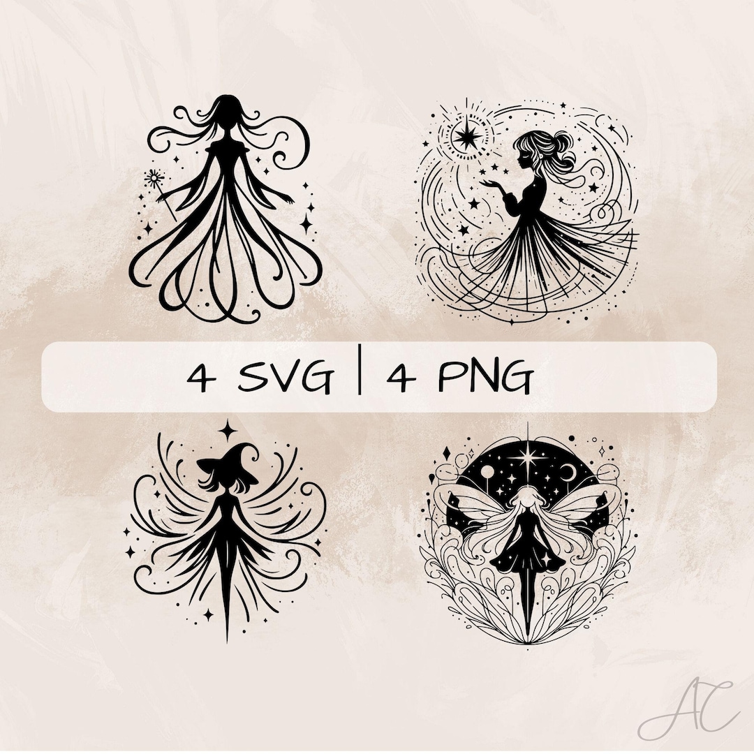Magic Girl SVG Bundle, Fairy PNG ,magic Lipart, Hand Drawn Magic Girl ...