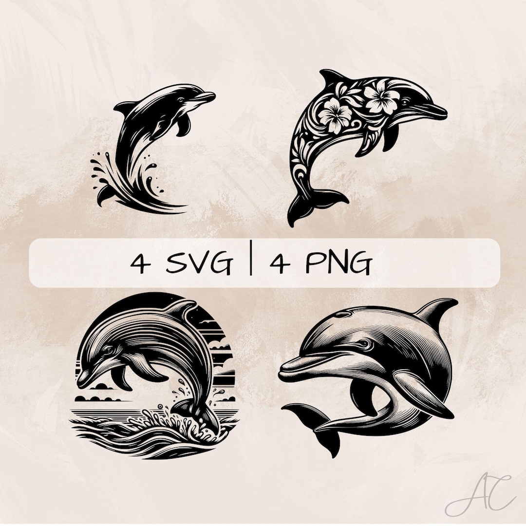 Dolphin SVG Bundle, Dolphin Scene PNG ,floral Dolphin Clipart, Hand ...
