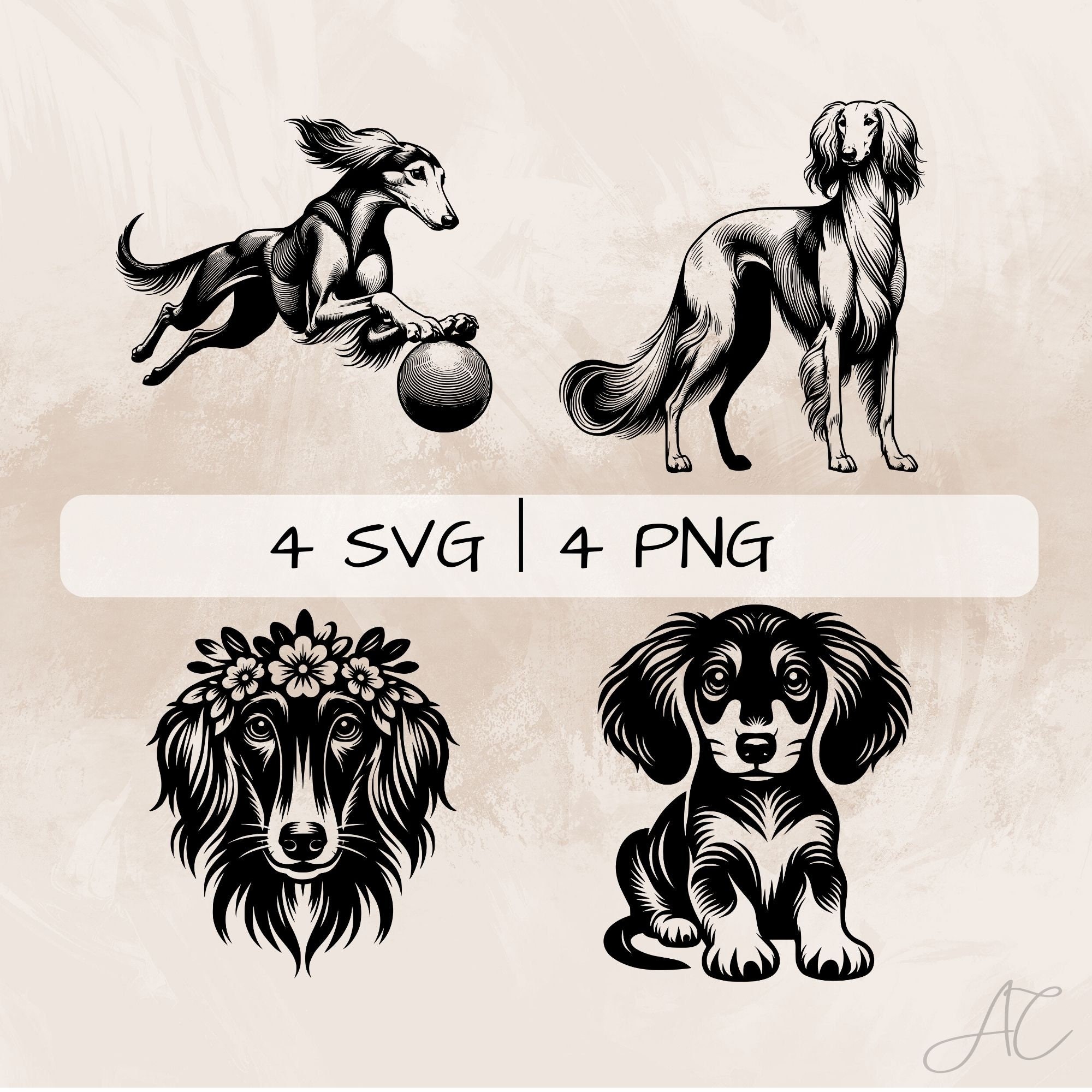 Saluki SVG Bundle, Saluki Face PNG, Saluki Puppy Clipart, Hand Drawn ...