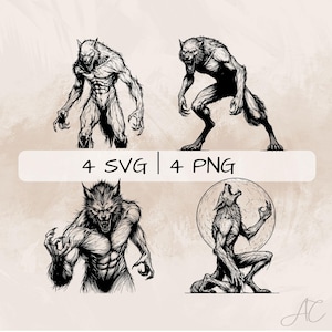 Delicate Werewolf SVG Bundle, Werewolf Line Art PNG, Scary Werewolf ...