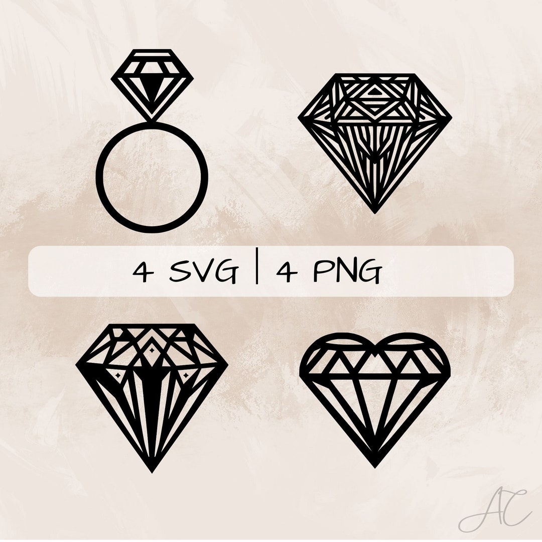 Diamond SVG Bundle, Diamond Heart PNG, Diamond Ring Clipart, Hand Drawn ...