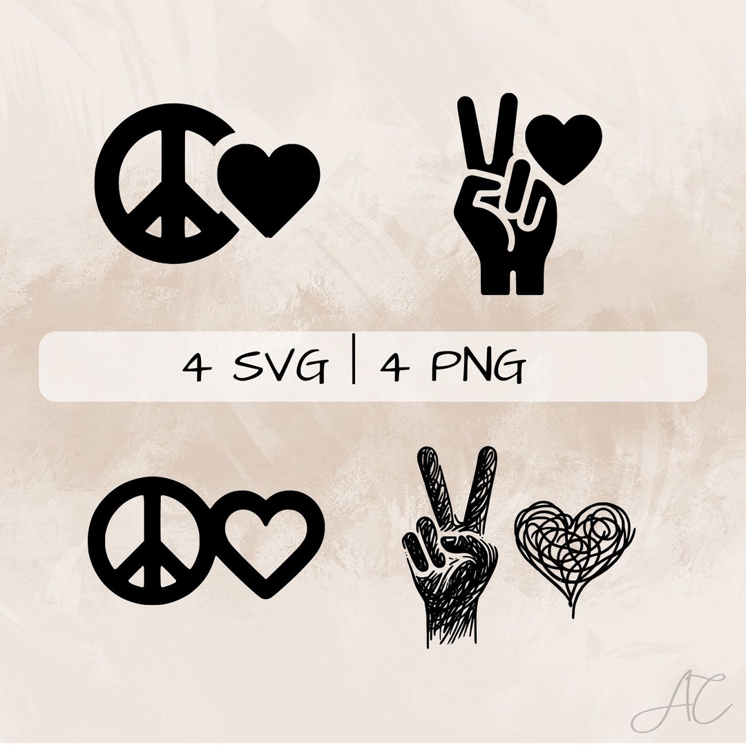 Peace and Love SVG Bundle, Peace PNG, Love Clipart, Hand Drawn Peace ...