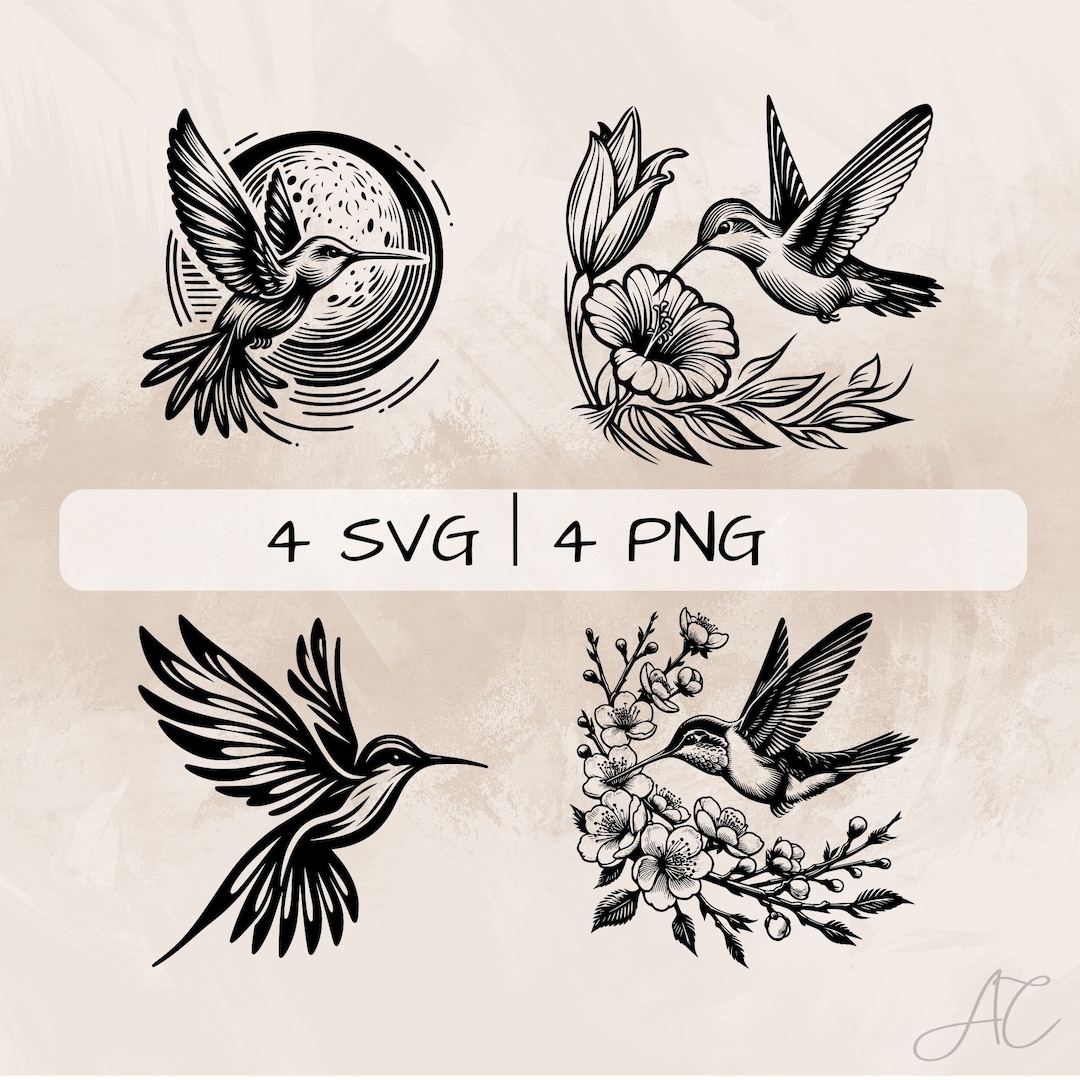 Hummingbird SVG & PNG Bundle,hummingbird and Sakura Clipart, Hand Drawn ...
