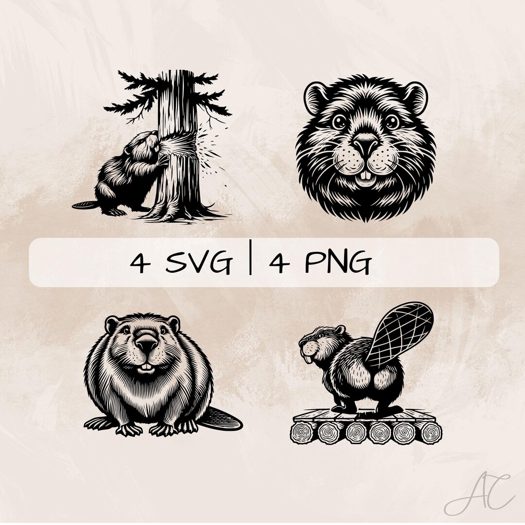 Beaver SVG Bundle, Beaver and Tree PNG , Beaver Face Clipart, Hand ...