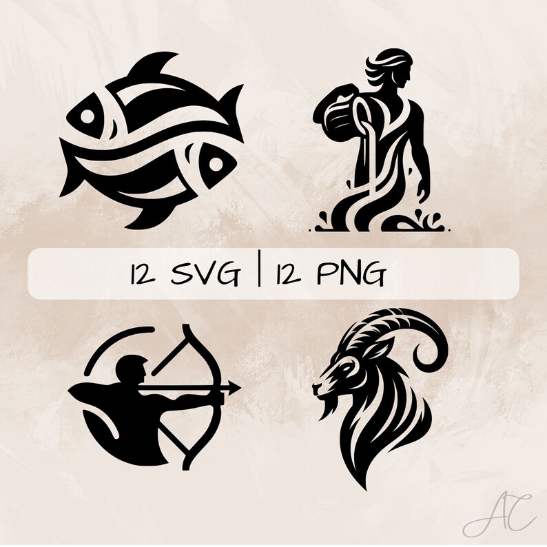 Zodiac Signs SVG Bundle, Horoscope PNG, Astrology Signs Clipart, Hand ...