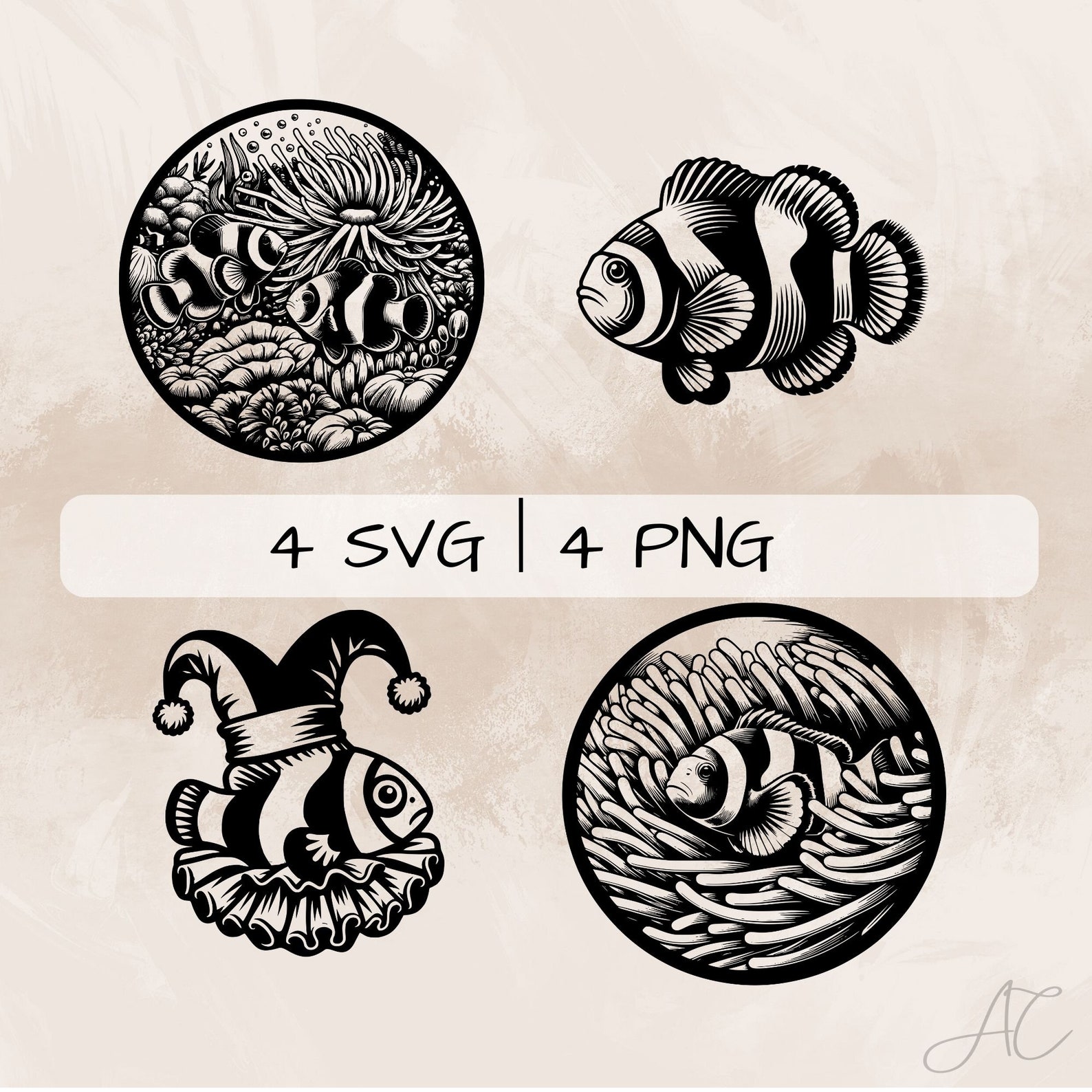 Clownfish SVG Bundle, Clown Fish With Hat PNG, Clown Fish in Sea ...