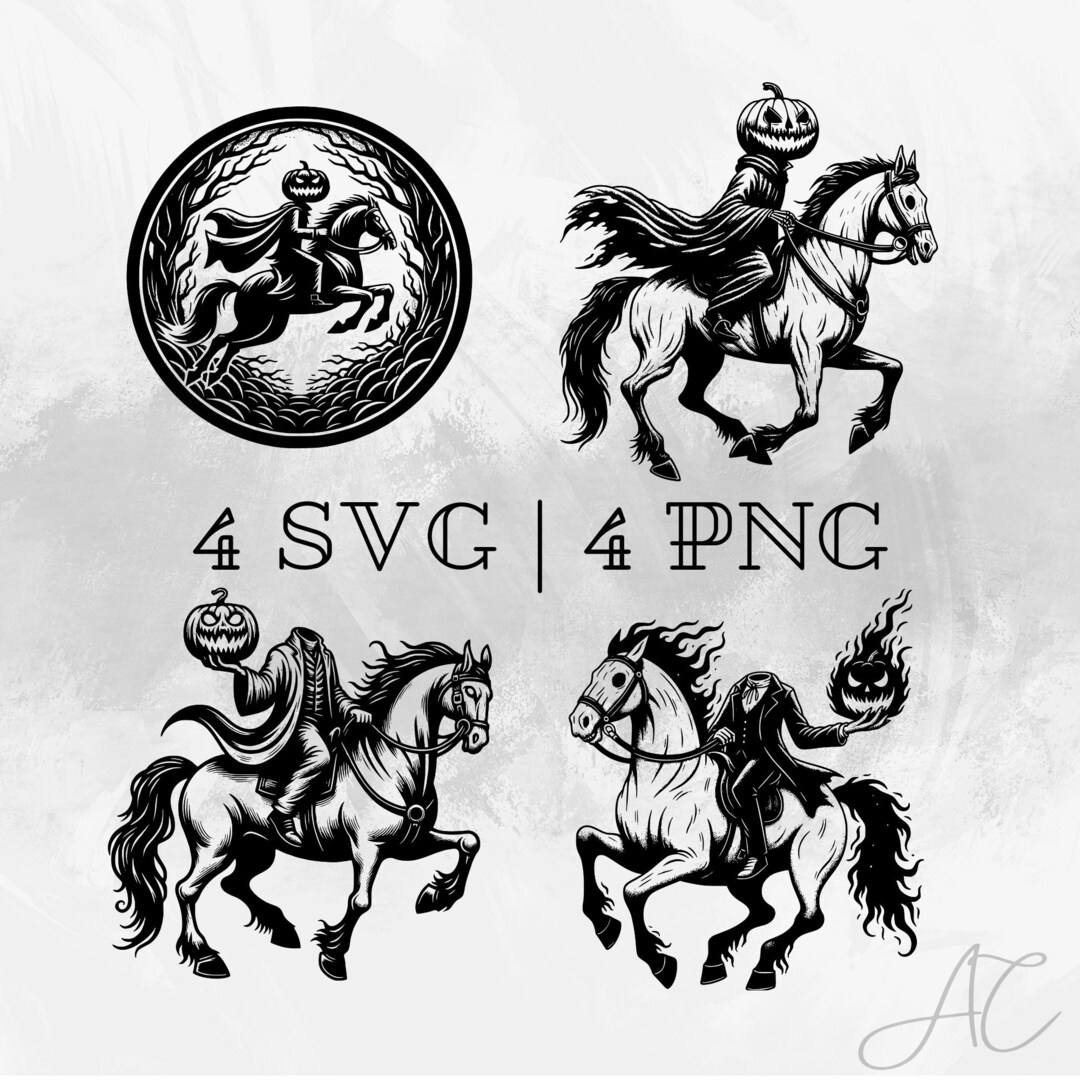 Headless Horseman SVG, PNG , Horseman Clipart , Halloweens, Hand Drawn ...