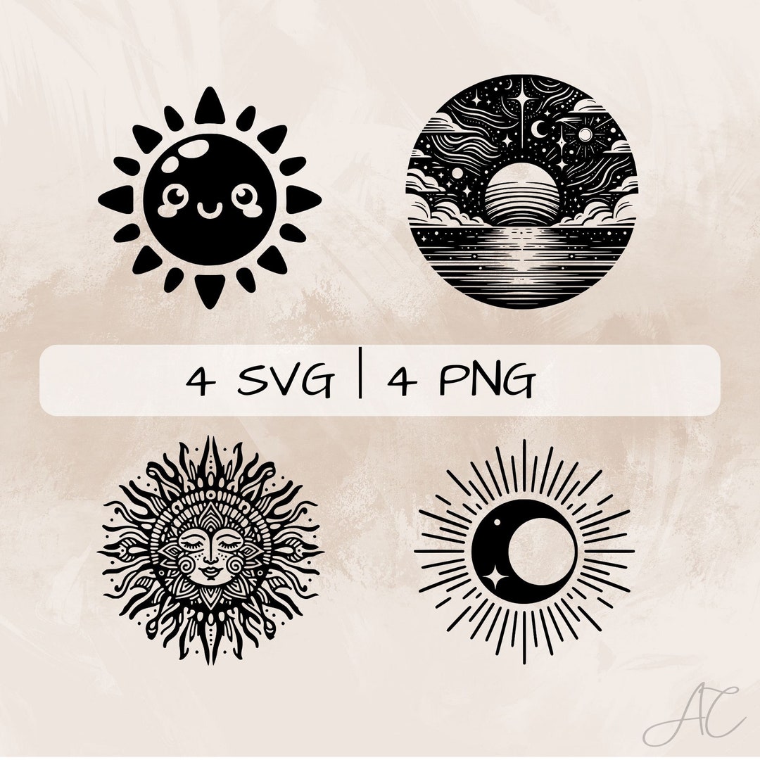Sun SVG Bundle, Sun Scene PNG, Cute Sun Clipart, Hand Drawn Sun ...