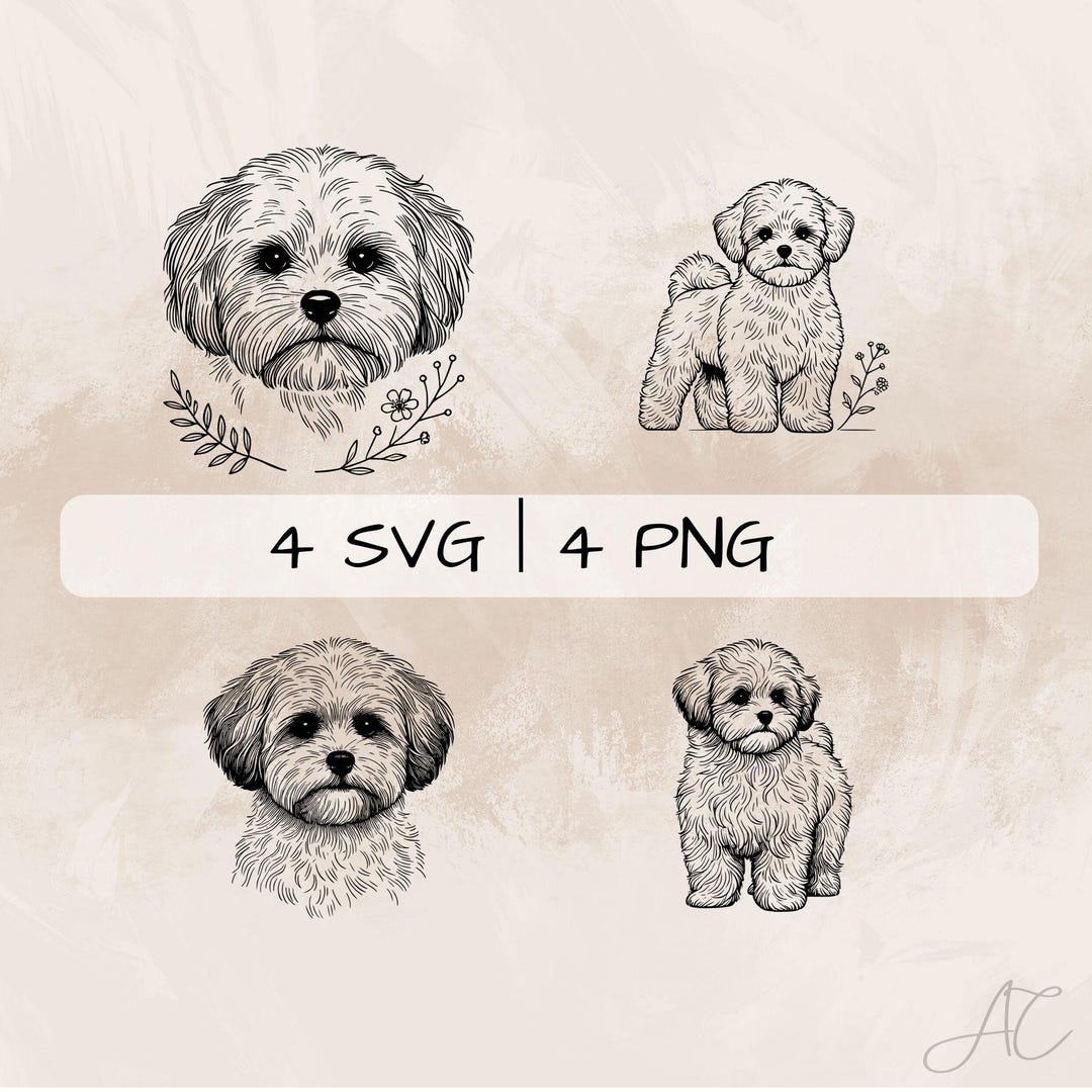 Shih Poo Line Art SVG Bundle, Shih Tzu PNG, Poodle Clipart, Hand Drawn ...