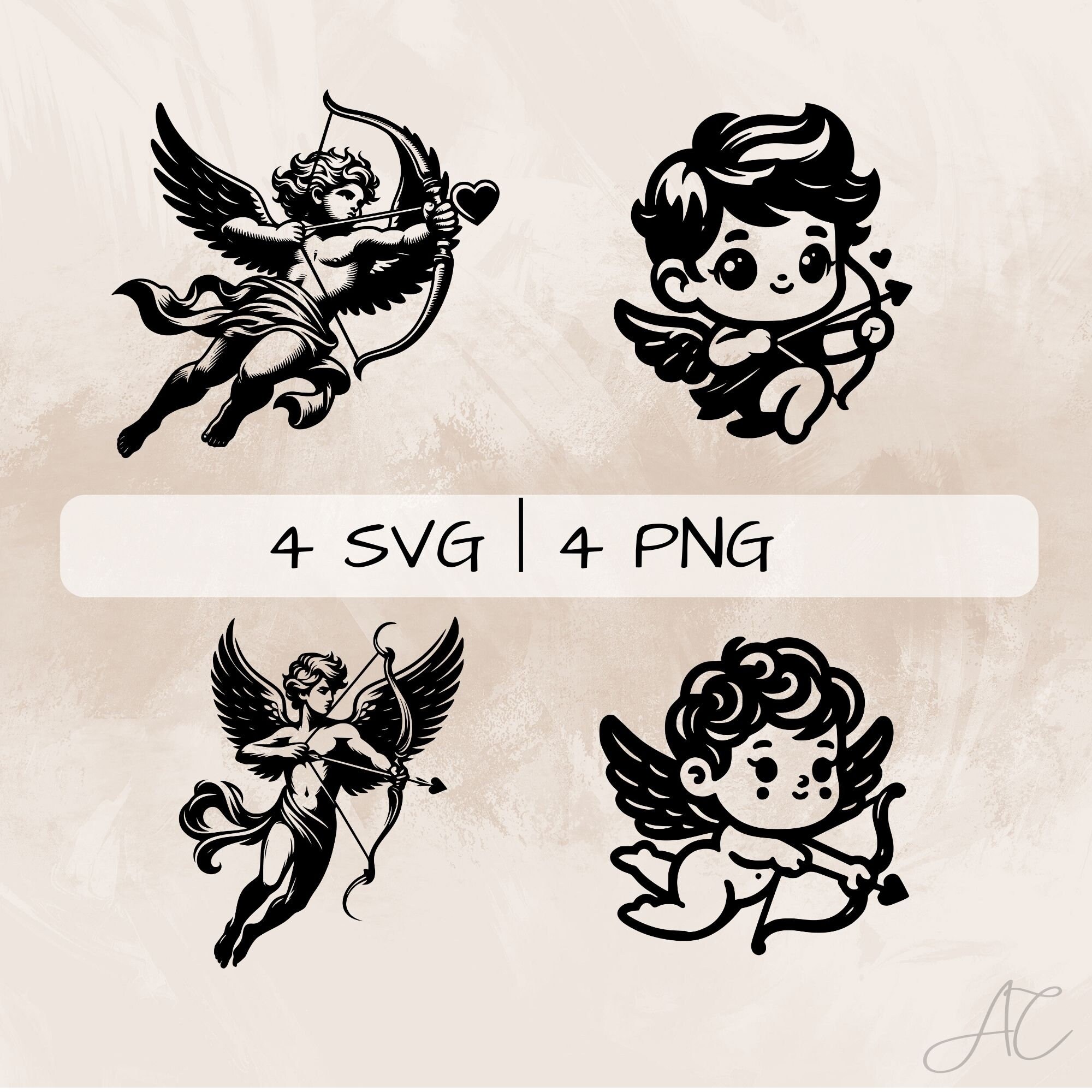 Cupid SVG Bundle , Cupid With Bow PNG, Cupid and Heart Clipart, Hand ...