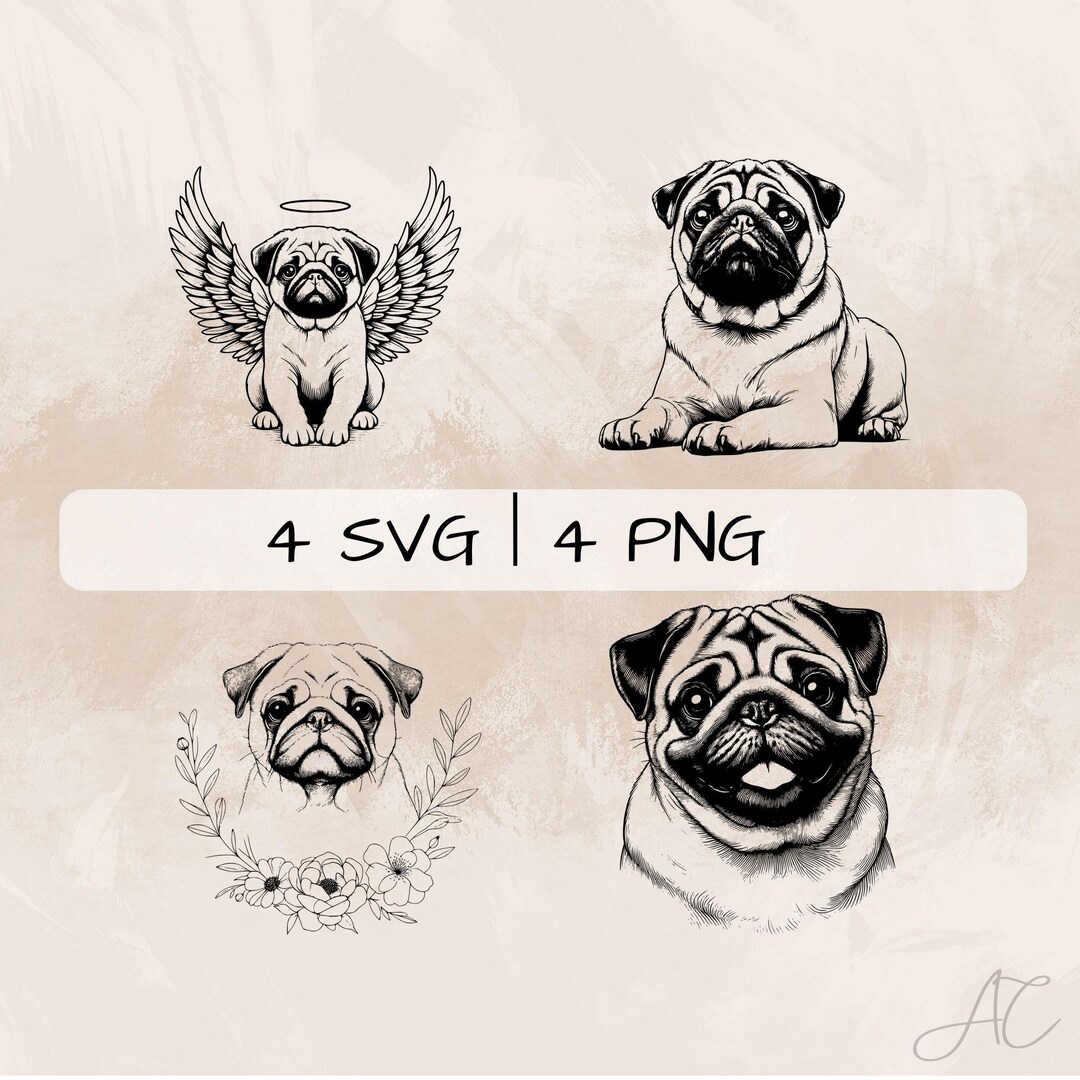 Pug SVG Bundle, Pug Dog PNG , Cute Pug Clipart, Hand Drawn Pug Pictures ...