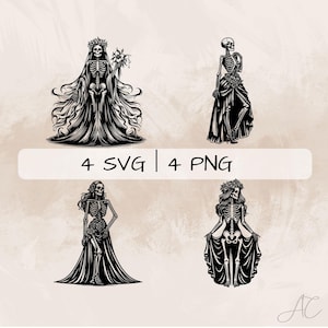 Skeleton SVG Bundle, Skeleton Bride PNG, Skeleton in a Dress Clipart ...