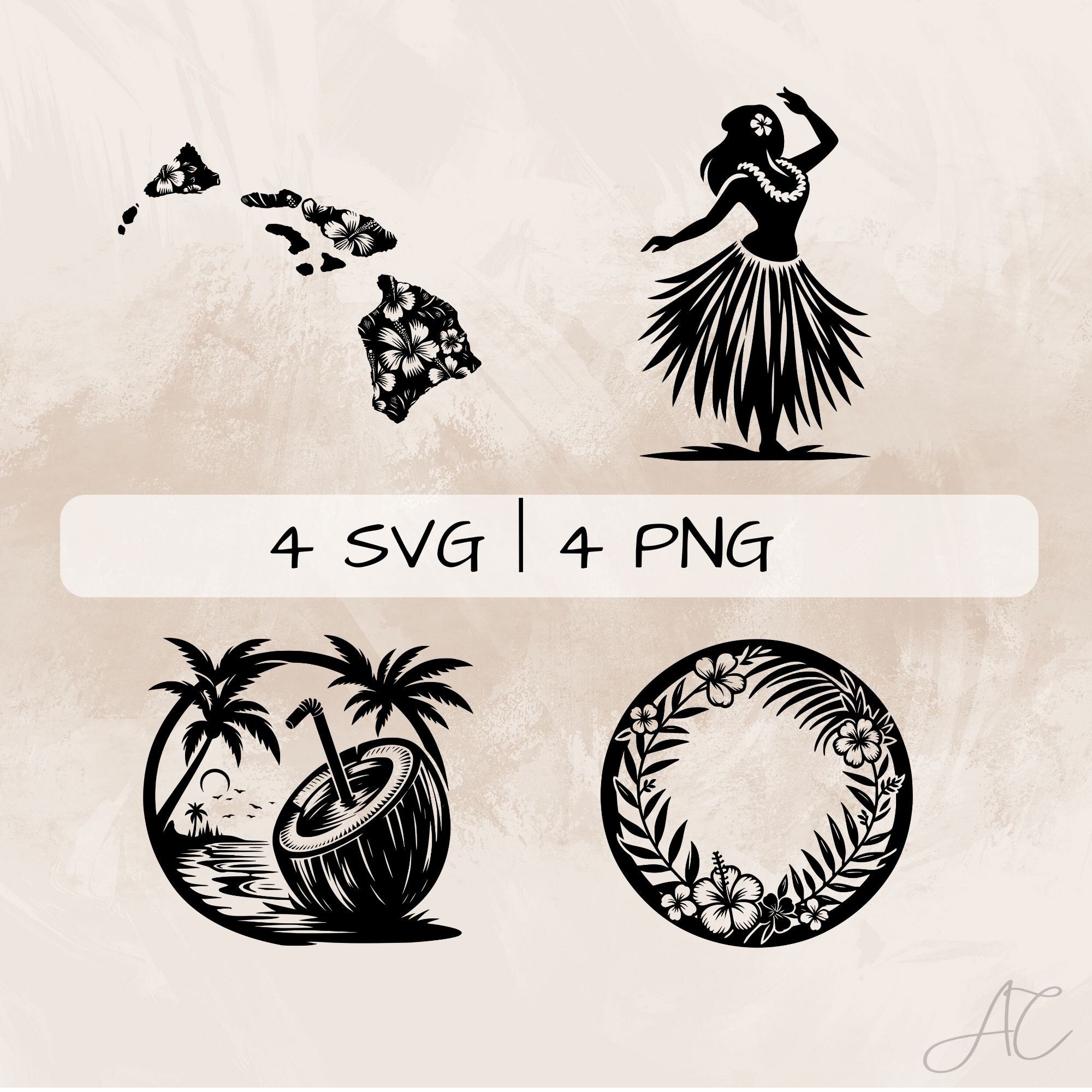 Hawaii SVG Bundle, Hula Dance PNG, Hawaii Beach Clipart, Hand Drawn ...
