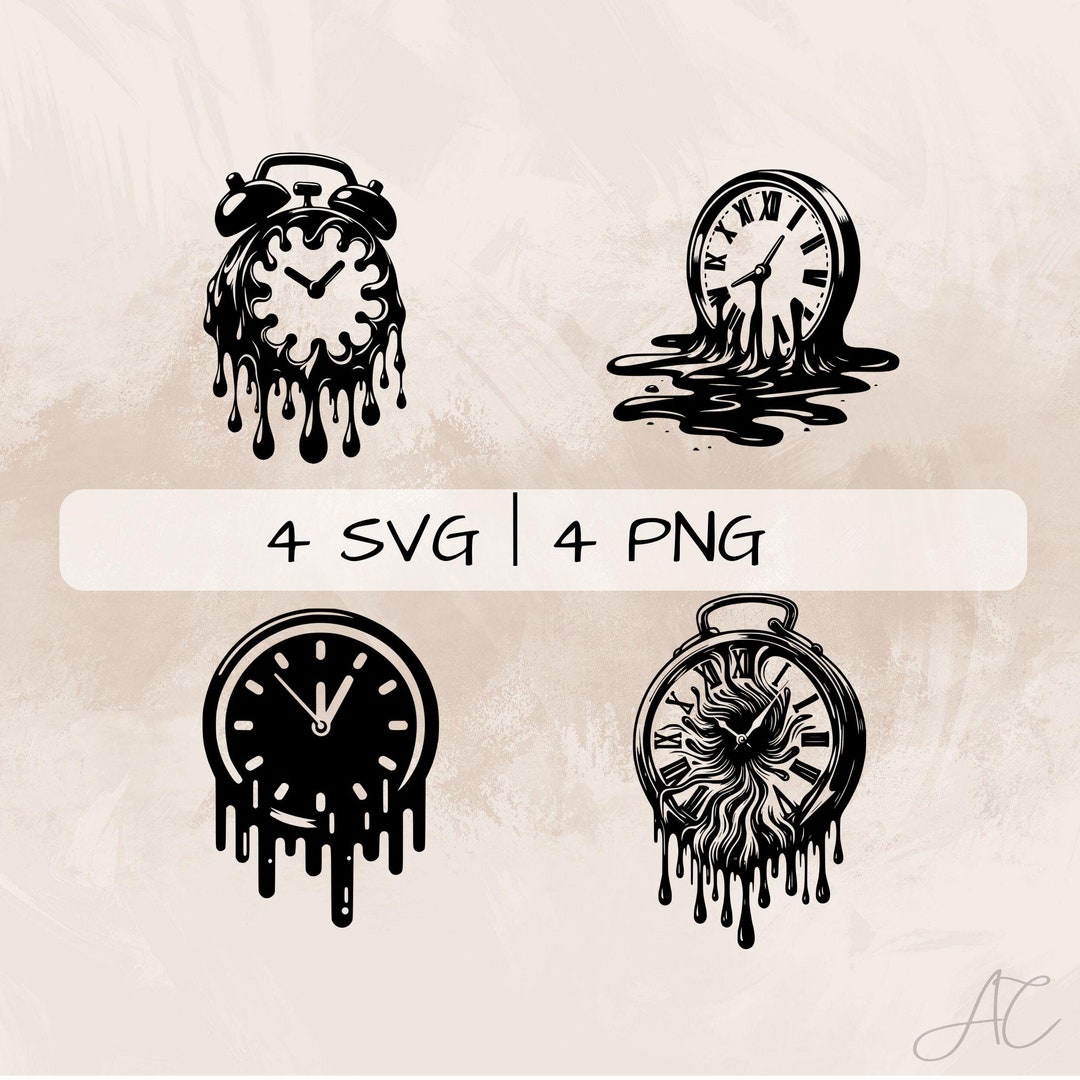 Melting Clock SVG Bundle, Clock PNG , Dripping Clock Clipart, Hand Drawn Melting Clock Pictures ...