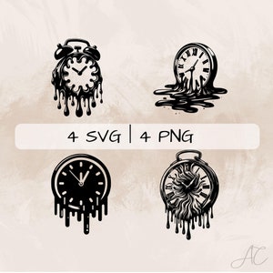 Melting Clock SVG Bundle, Clock PNG , Dripping Clock Clipart, Hand ...