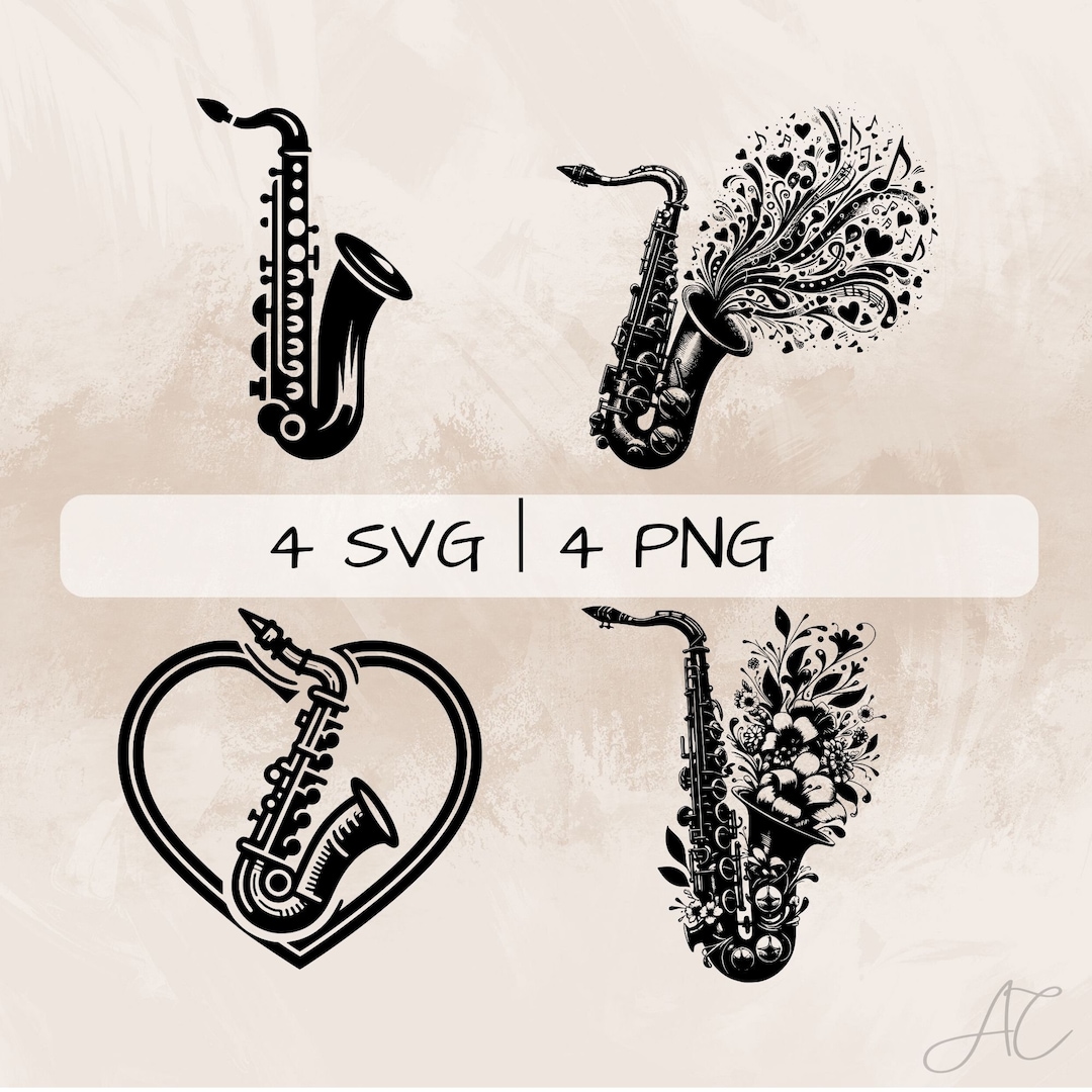 Saxophone SVG Bundle, Music Instrument PNG, Saxophone and Heart Clipart ...
