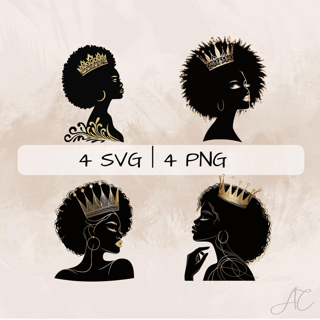Black Queen SVG Bundle, Queen PNG, Black Queen With Crown Clipart, Hand ...