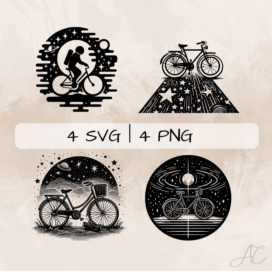 Space Bicycle SVG & PNG Bundle,bicycle Clipart, Hand Drawn Space ...