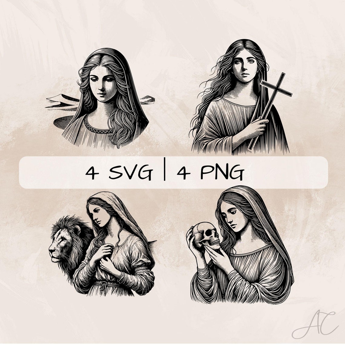 Saint Mary of Egypt SVG Bundle, St Mary of Egypt PNG, St Mary and Lion ...