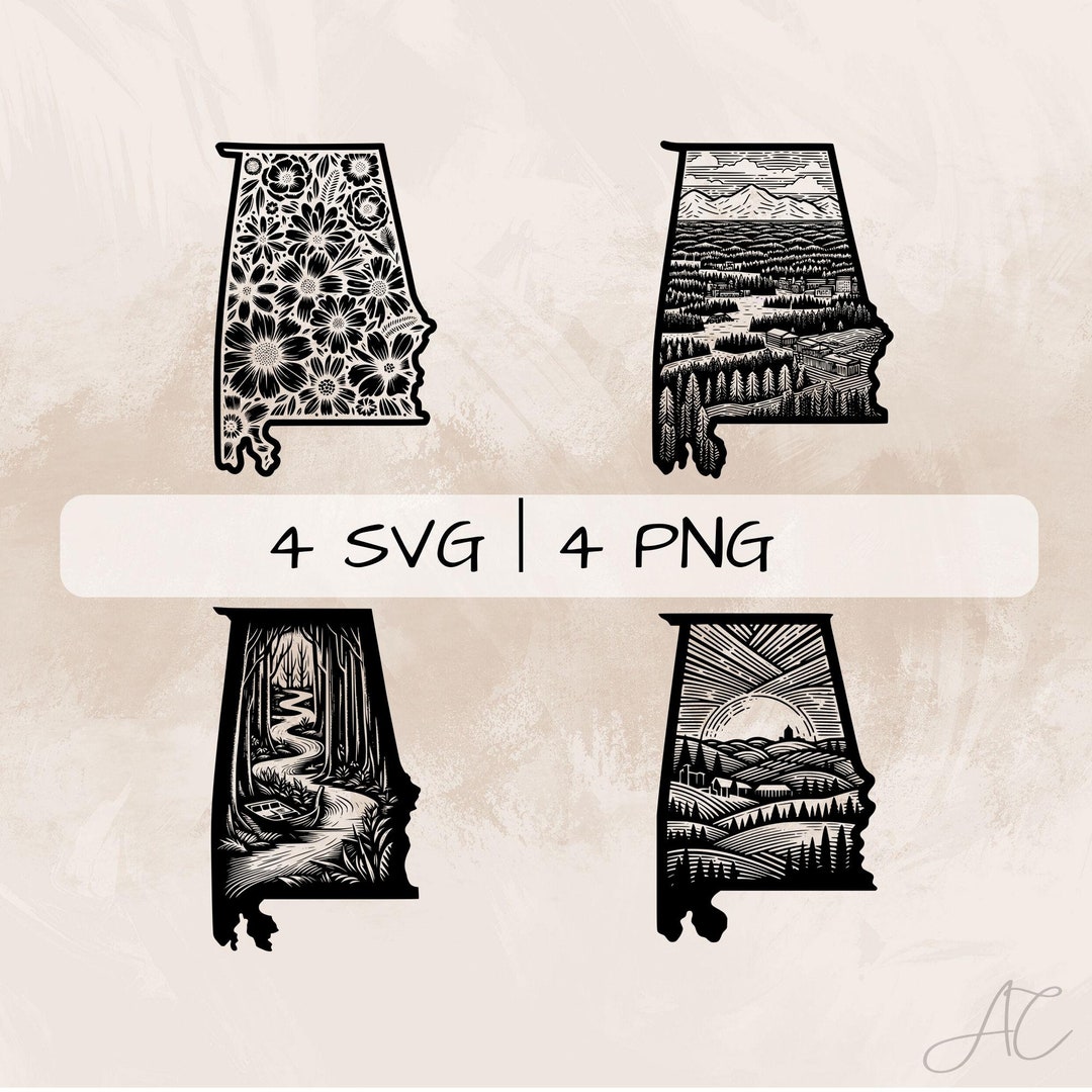 Alabama SVG Bundle, Alabama Map PNG ,alabama Outline Clipart, Hand ...