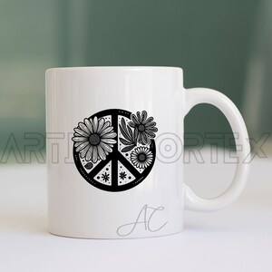 Daisy and Peace Sign SVG Bundle, Daisy PNG, Peace Sign Clipart, Hand ...