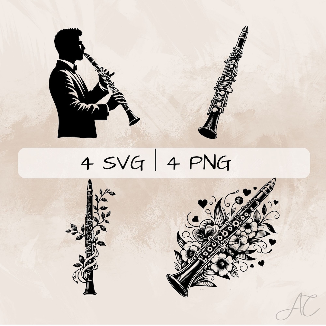 Clarinet SVG Bundle, Clarinet and Flowers PNG, Clarinet Player Clipart ...