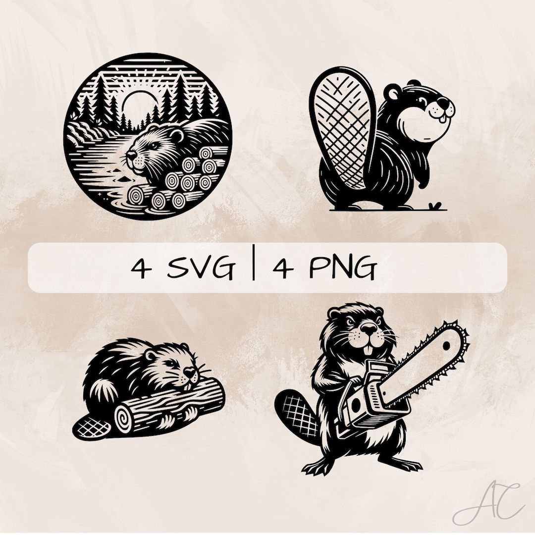 Beaver SVG Bundle, Beaver With Chainsaw PNG, Beaver and Wood Clipart ...