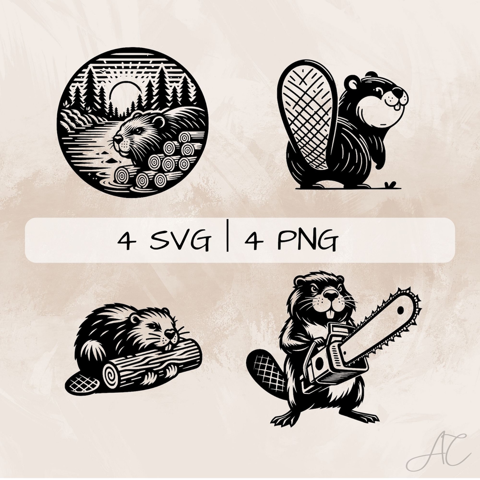 Beaver SVG Bundle, Beaver With Chainsaw PNG, Beaver and Wood Clipart ...