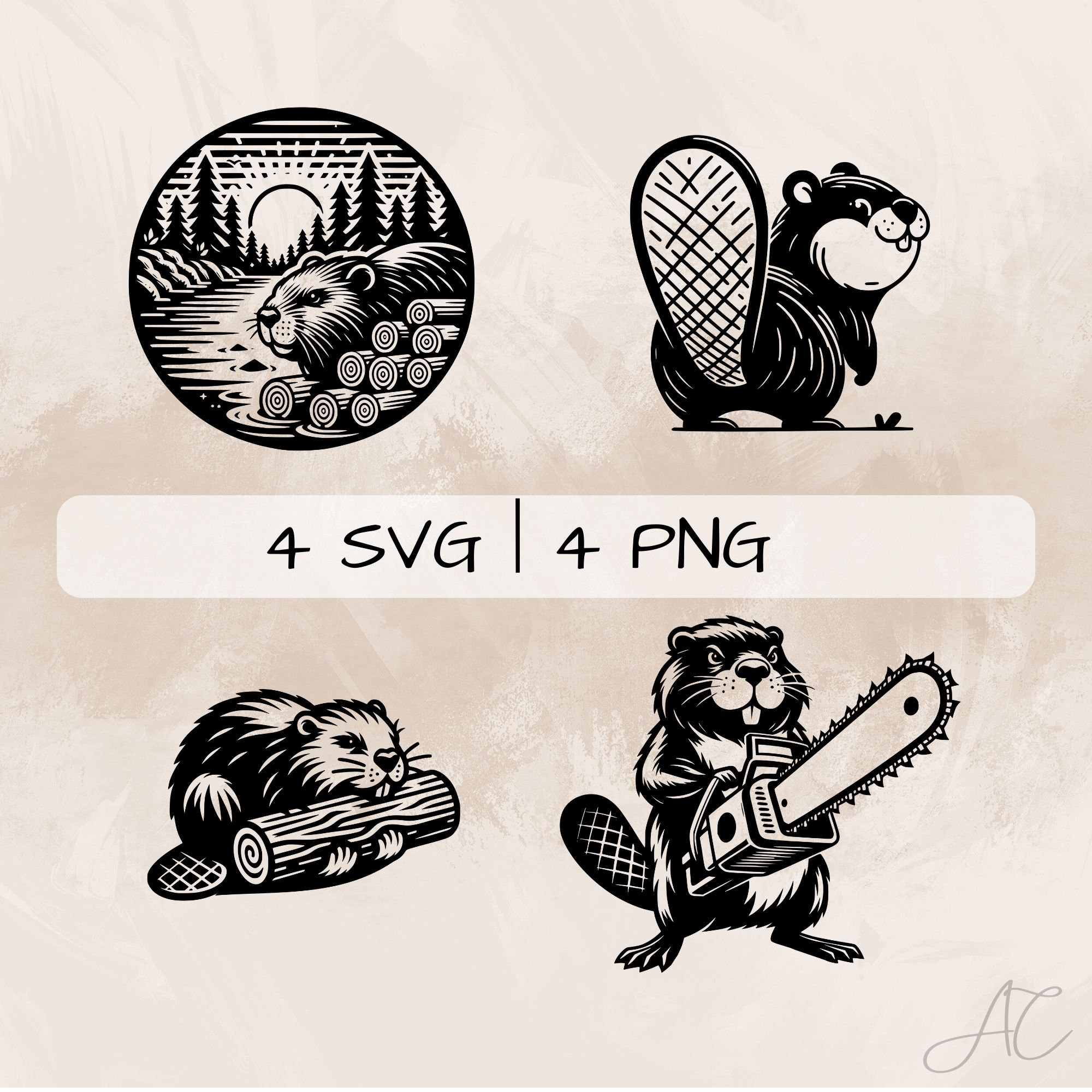 Beaver SVG Bundle, Beaver With Chainsaw PNG, Beaver and Wood Clipart ...