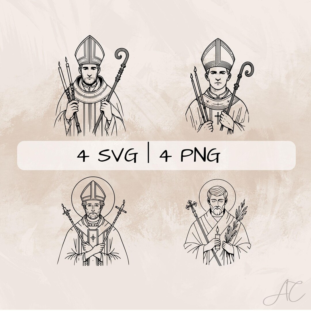Saint Blaise Line Art SVG Bundle, St Blaise PNG, St Blaise and Candles ...