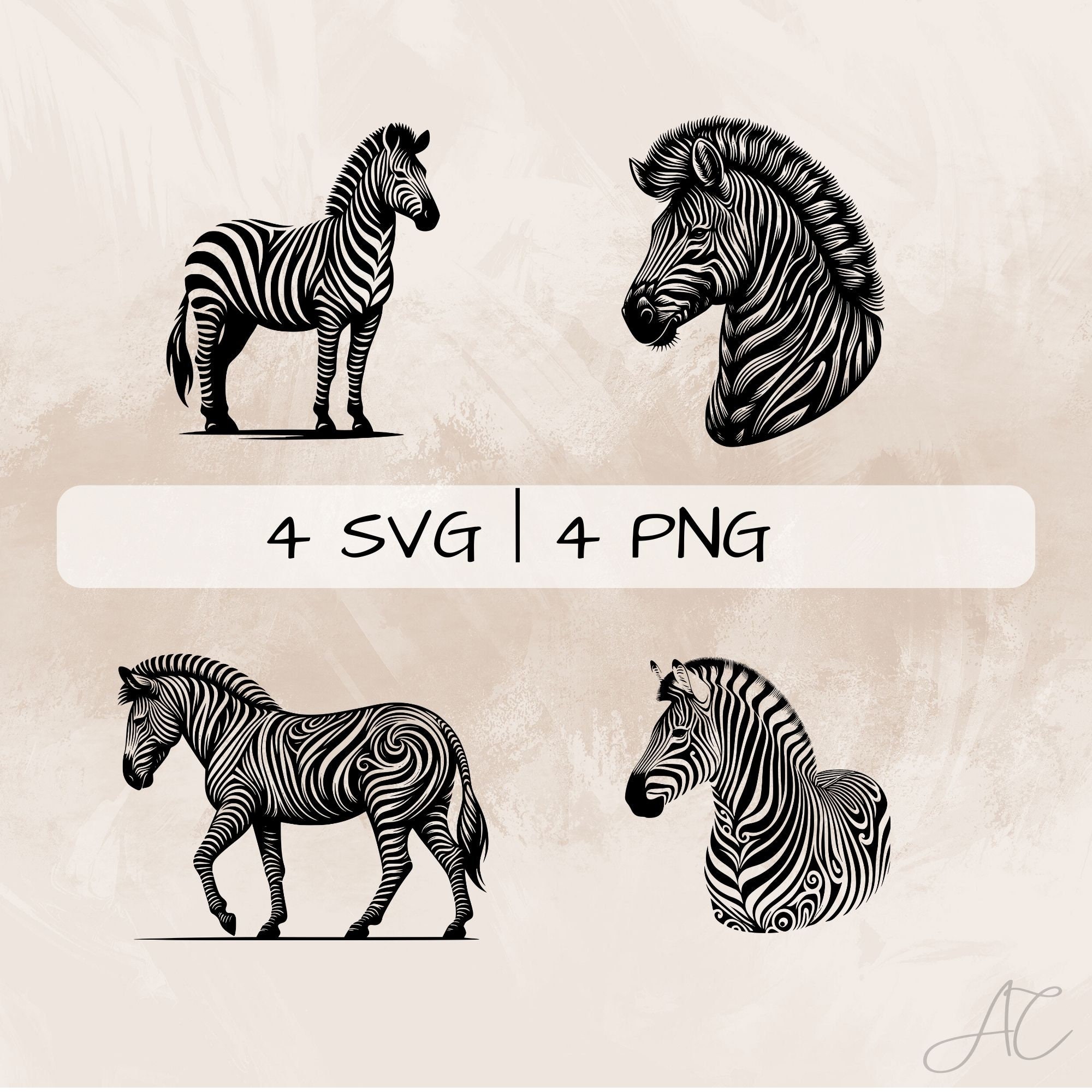 Zebra SVG Bundle, Zebra Head PNG, Realistic Zebra Clipart, Hand Drawn ...