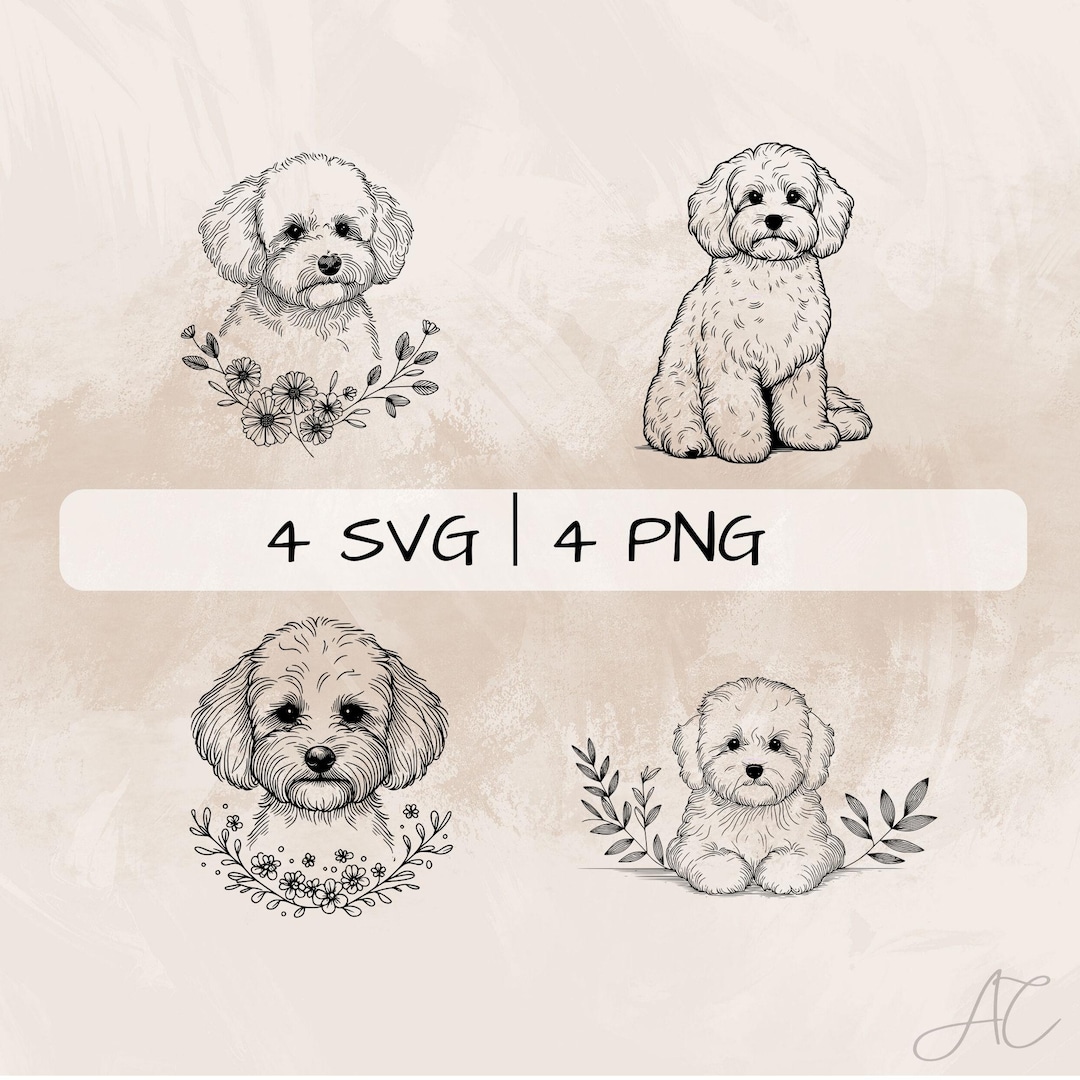 Delicate Maltipoo SVG Bundle, Maltipoo Line Art PNG, Maltipoo and ...