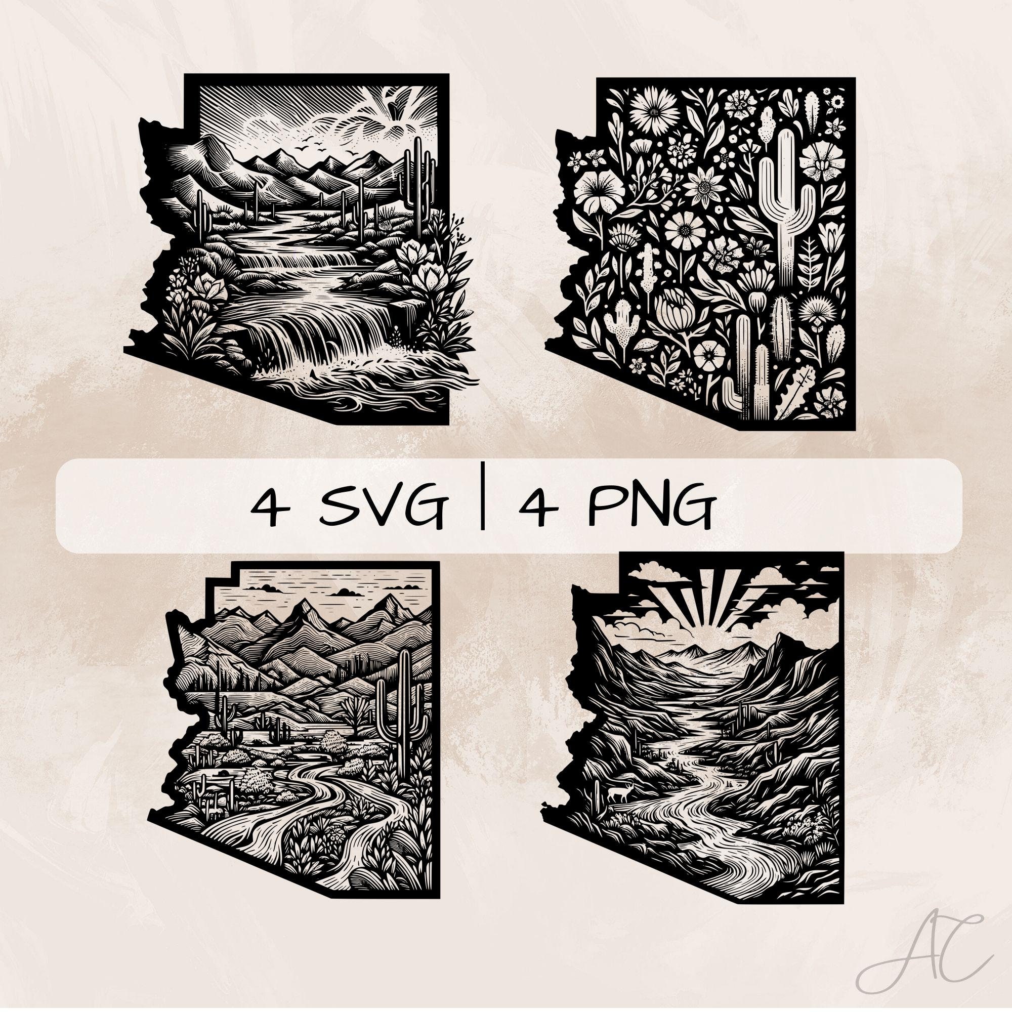 Arizona SVG Bundle, Arizona Map PNG ,arizona Outline Clipart, Hand ...