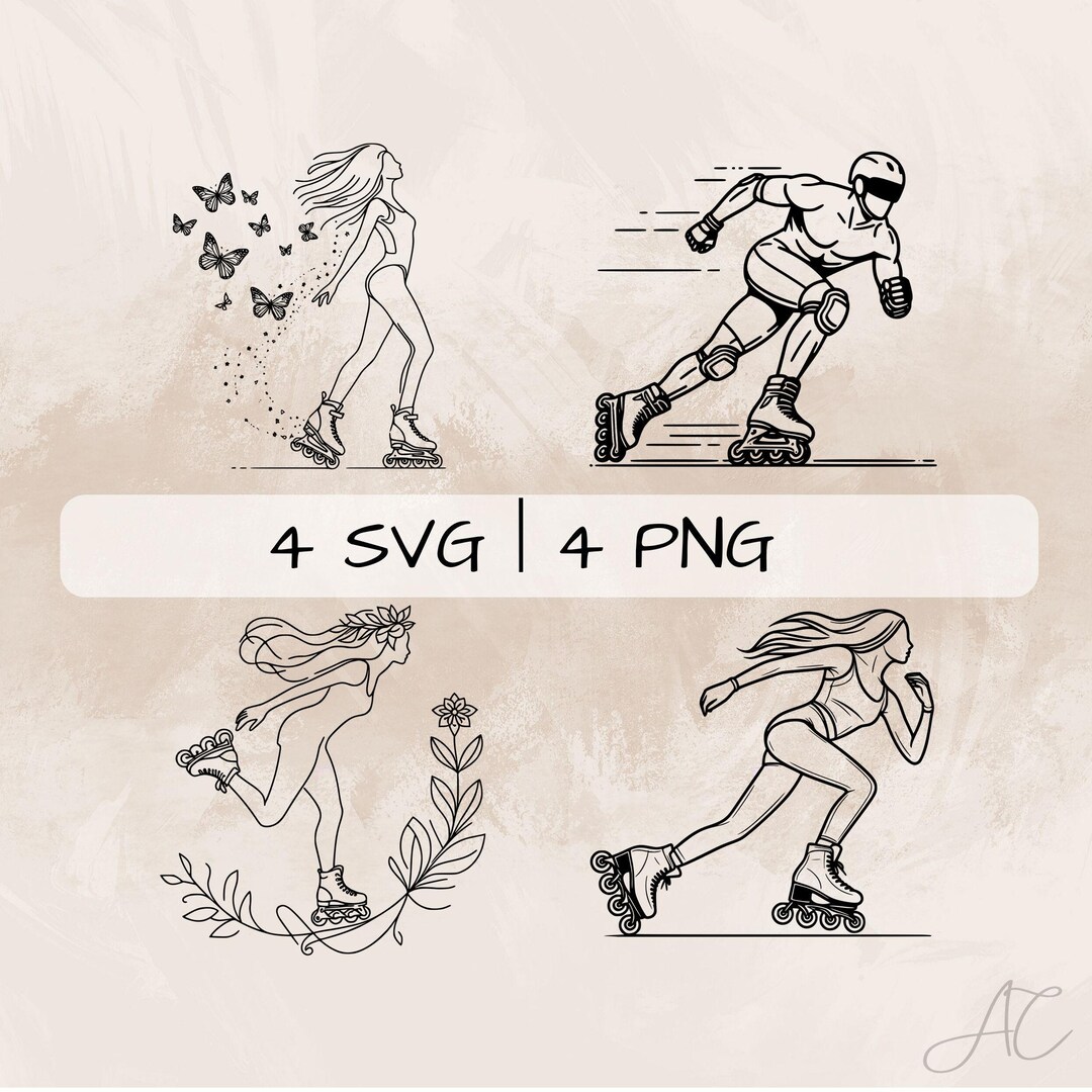 Roller Blades SVG Bundle, Skating PNG ,rollerblades Clipart, Hand Drawn ...