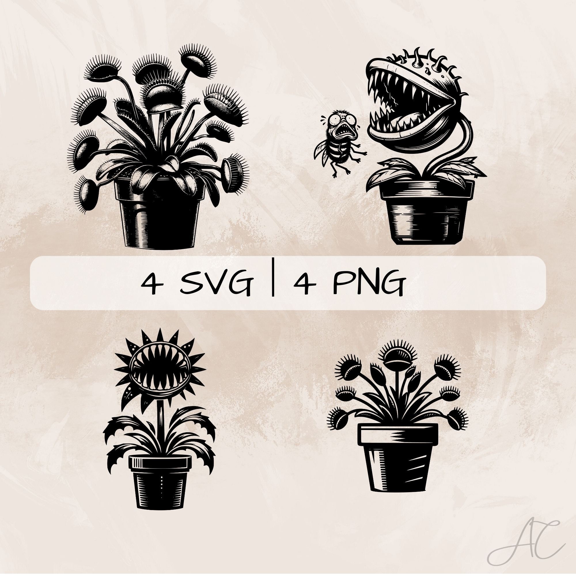 Venus Flytrap SVG Bundle, Carnivorous Plant PNG, Scary Plant Clipart, Hand Drawn Venus Flytrap ...