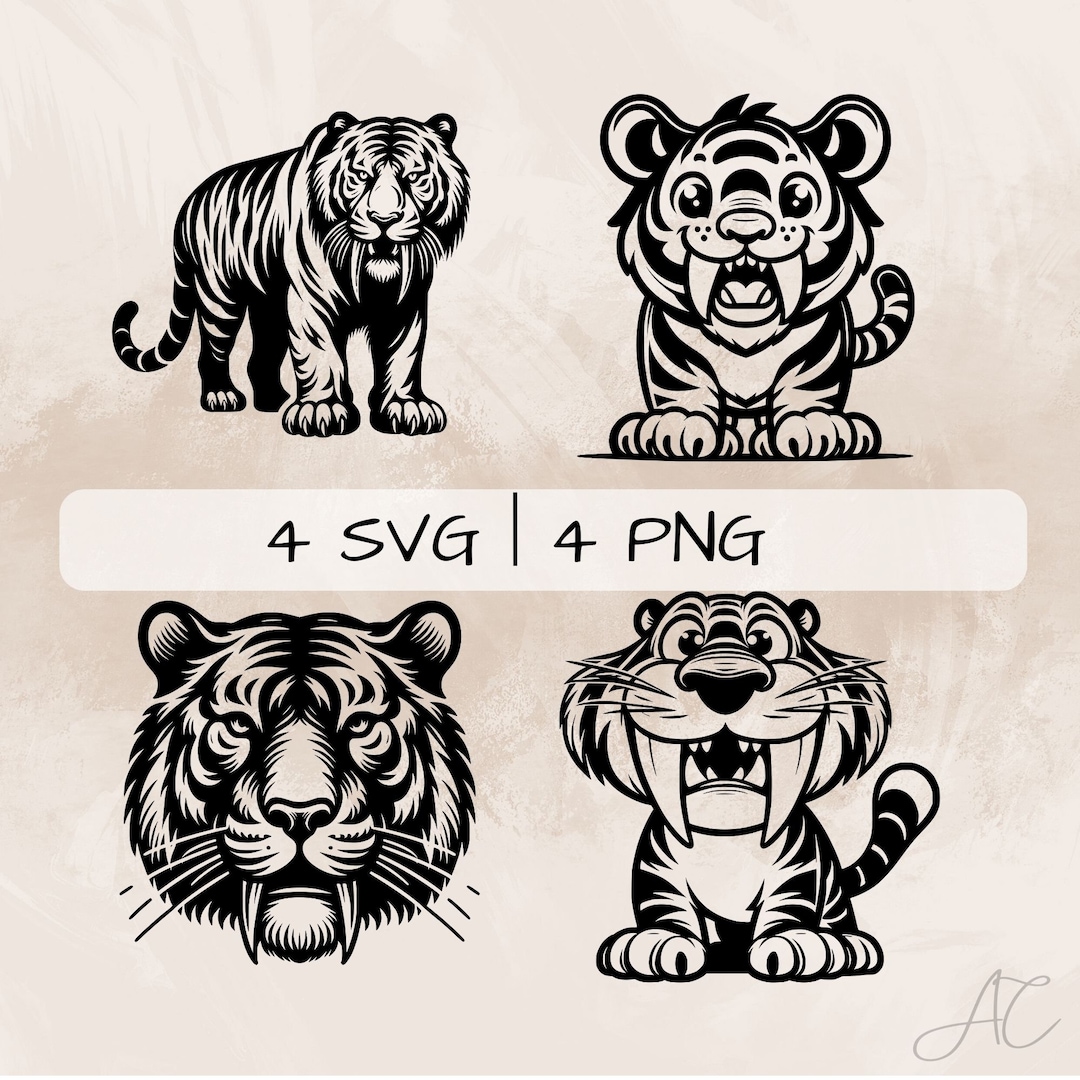 Saber Tooth Tiger SVG Bundle, Cute Saber Tooth PNG, Saber Tooth Face ...