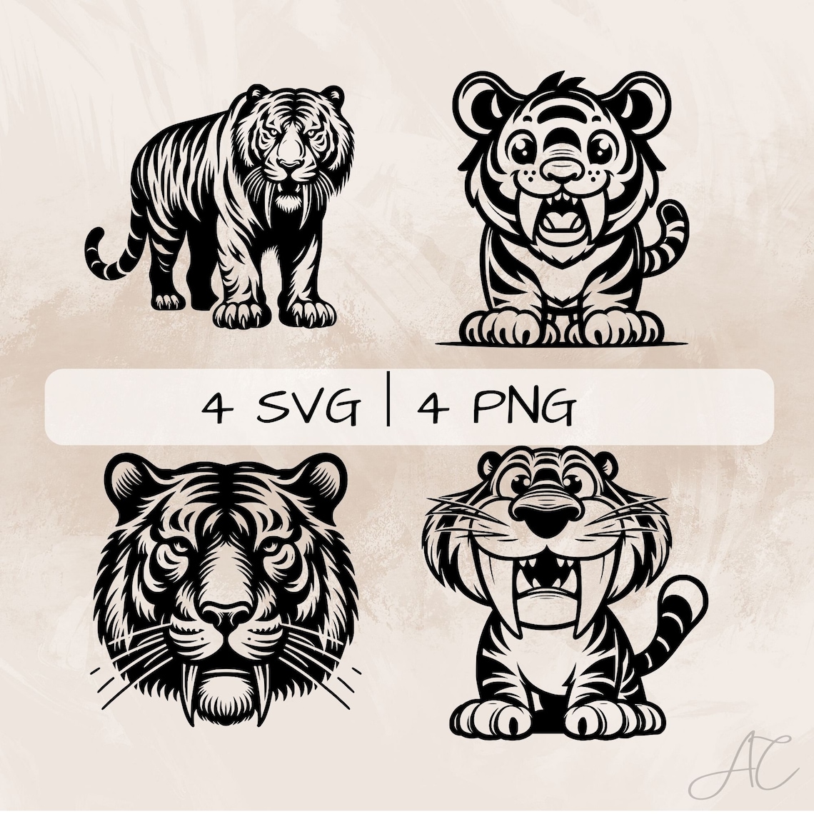 Saber Tooth Tiger SVG Bundle, Cute Saber Tooth PNG, Saber Tooth Face ...